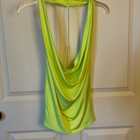Janice | Tops | Neon Green Cowl Neck Top With Gold Chain | Poshmark